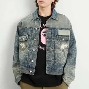 A BATHING APE Cloud Camo Upcycled Denim Trucker Jacket