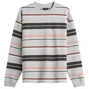 BEAMS Multi Stripe Long Sleeve T-shirt - Light Grey