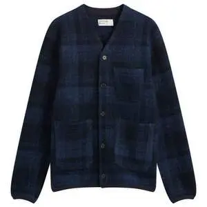 Universal Works Moh Check Fleece Cardigan - Navy