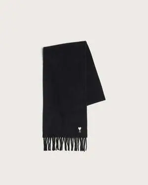 AMI Paris Wool Adc Embroidery Scarf - Black