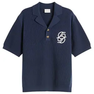 Drole De Monsieur Monogramme Open Weave Polo - Navy