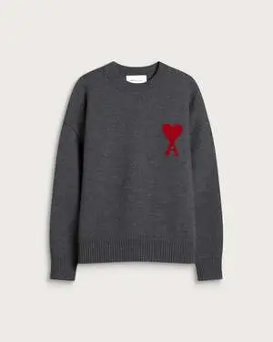 AMI Paris Crewneck Contrasted Adc Jumper - Heather Grey/red
