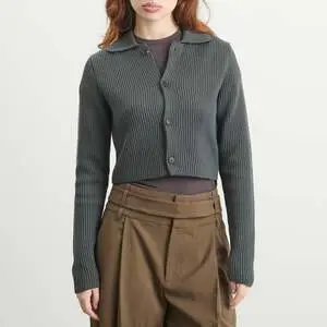 Auralee Crop Knit Shirt Cardigan
