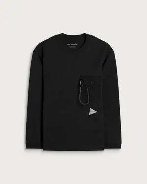 AND WANDER Heavy Longsleeve Pocket T-shirt - Black