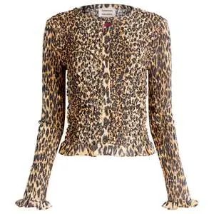 DAMSON MADDER Elliana Smocked Cardigan - Leopard