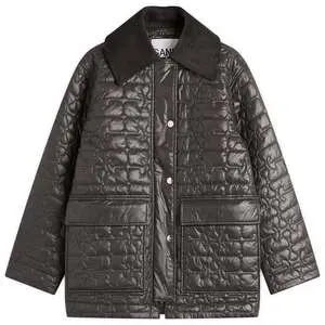 GANNI Shiny Quilt Midi Jacket - Phantom