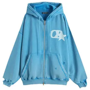 COLE BUXTON Cb Star Distressed Pocket Zipped Hoodie - Washed Blue
