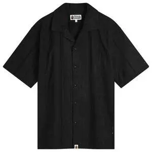 A BATHING APE Embroidery Open Collar Ss Shirt - Black