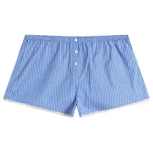 Good American Poplin Lace Trimmed Boxer Shorts - Blue/white Stripe
