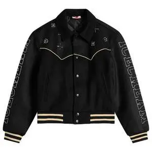 ICECREAM Western Crystal Varsity Jacket - Black