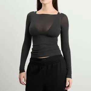 SKIMS Sheer Modal Long Sleeve Wide Neck Top