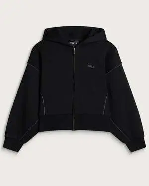 TALA Piped Cocoon Zip Through Hoodie - Black