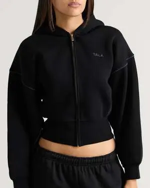 TALA Piped Cocoon Zip Through Hoodie - Black