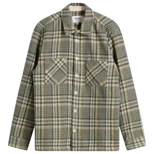 WAX LONDON Whiting Check Wool Blend Overshirt - Green