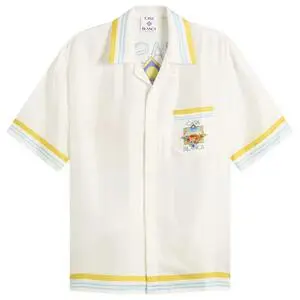 Casablanca Tennis Landscape Cuban Collar Shirt - White