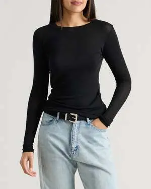 Auralee Sheer Rib Long Sleeve Top