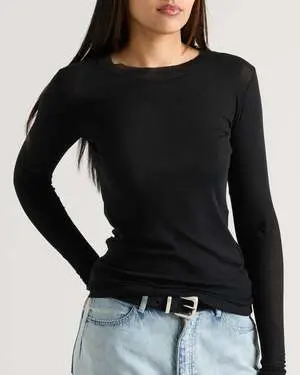 Auralee Sheer Rib Long Sleeve Top
