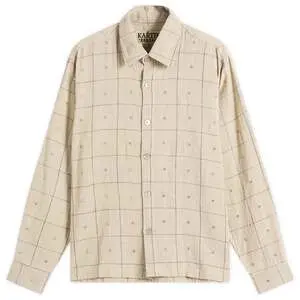 KARTIK RESEARCH Embroidered Mirror Box Shirt - Beige/indigo