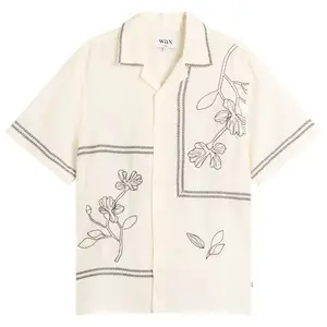 WAX LONDON Didcot Grid Flowers Vacation Shirt - Ecru/navy