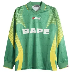 A BATHING APE Flame Monogram Long Sleeve Football Jersey - Green