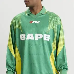 A BATHING APE Flame Monogram Long Sleeve Football Jersey