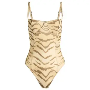 Good American Mesh Bustier Bodysuit - Brown Tiger