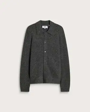 WAX LONDON Tristan Fluffy Wool Long Sleeve Polo - Charcoal