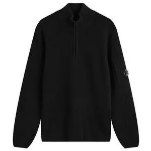 C.P. COMPANY Half Zip Lambswool Jumper - Black