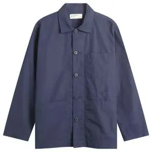 Universal Works Peached Poplin Bakers Overshirt - Navy