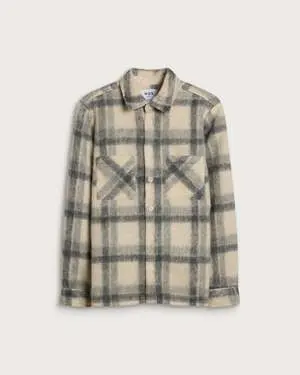 WAX LONDON Whiting Wool Blend Ash Check Overshirt - Ecru/grey