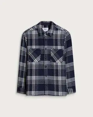 WAX LONDON Whiting Plaid Weave Overshirt - Navy/ecru