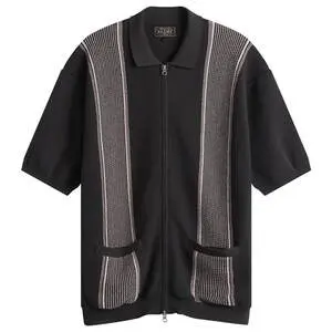 BEAMS Stripe Zip Knit Polo - Charcoal