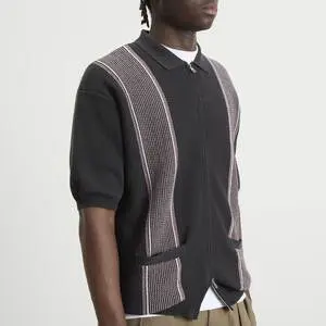 BEAMS Stripe Zip Knit Polo