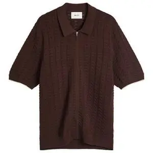 Nn07 Gustav Pointelle Stitch Zip Polo - Coffee