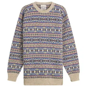 JAMIESON'S OF SHETLAND Jamiesons Of Shetland Fair Isle Crew Knit Sweatshirt - New Pattern Blue
