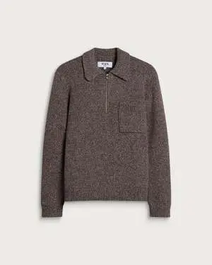 WAX LONDON Alpha Zip Space Dye Long Sleeve Polo - Brown/grey