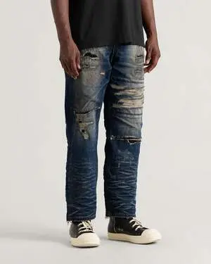 THUG CLUB Skull Stitch Ripped Denim Pants