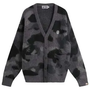A BATHING APE Colour Camo Mohair Knit Cardigan - Black