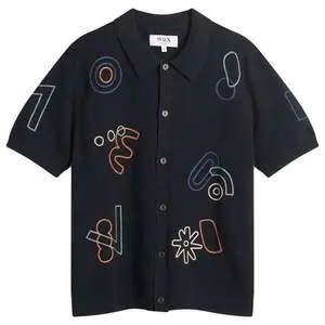 WAX LONDON Tellaro Shapes Embroidery Knit Shirt - Navy/multi