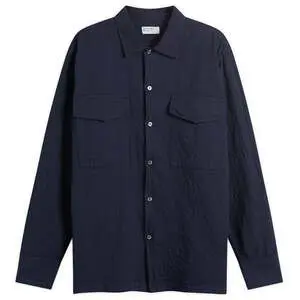 Universal Works Arten Seersucker Attendant Overshirt - Navy
