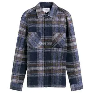 WAX LONDON Whiting Check Wool Blend Overshirt - Navy