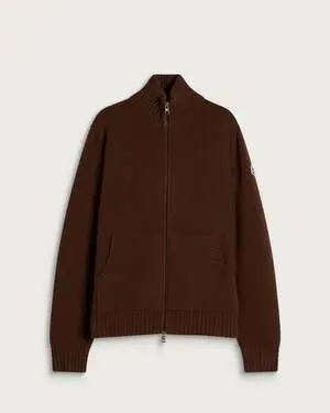 Moncler Zip Through Ribbed Jumper - Brown