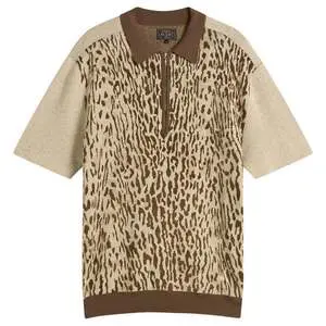 BEAMS Animal Jacquard Knit Polo - Giraffe
