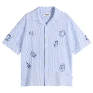 WAX LONDON Didcot Seersucker Doodle Vacation Shirt - Blue/ecru