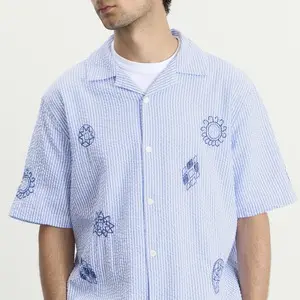 WAX LONDON Didcot Seersucker Doodle Vacation Shirt