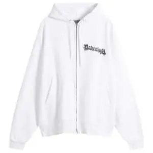 Balenciaga Metal Merch Oversized Zip-up Hoodie - White