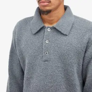 Norse Projects Rasmus Brushed Knit Polo - Mouse Grey