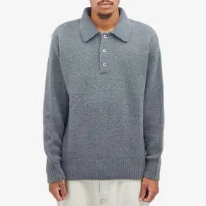Norse Projects Rasmus Brushed Knit Polo - Mouse Grey