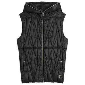 Rick Owens X Moncler Geocamo Flight Ziplock Hooded Vest Jacket - Black