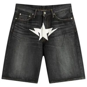 A BATHING APE Twin Sta Relaxed Fit Denim Shorts - Black